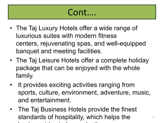 Taj hotel | PPTX | Hotels and Motels | Travel Type