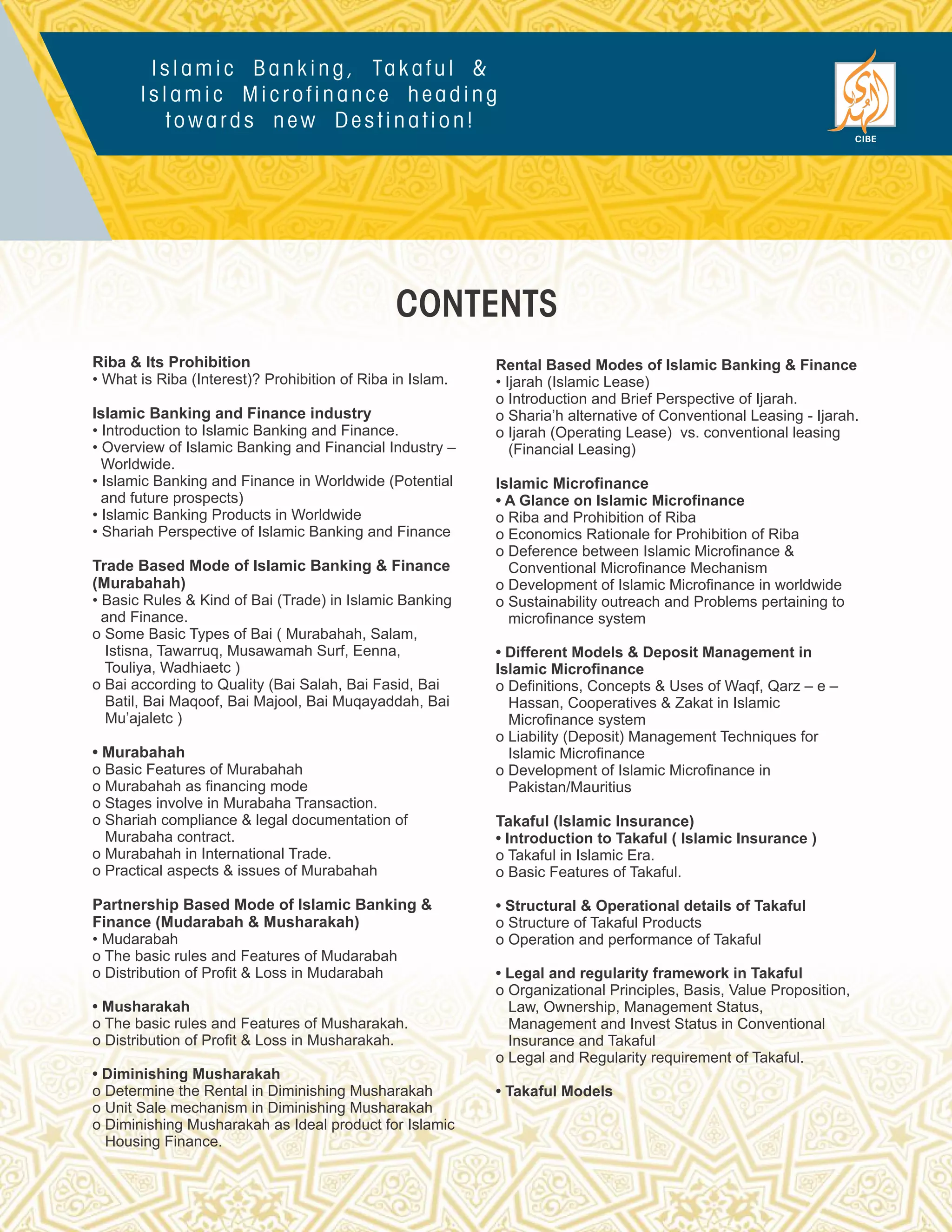 Islamic Banking, Takaful and Islamic Microfinance Training | PDF