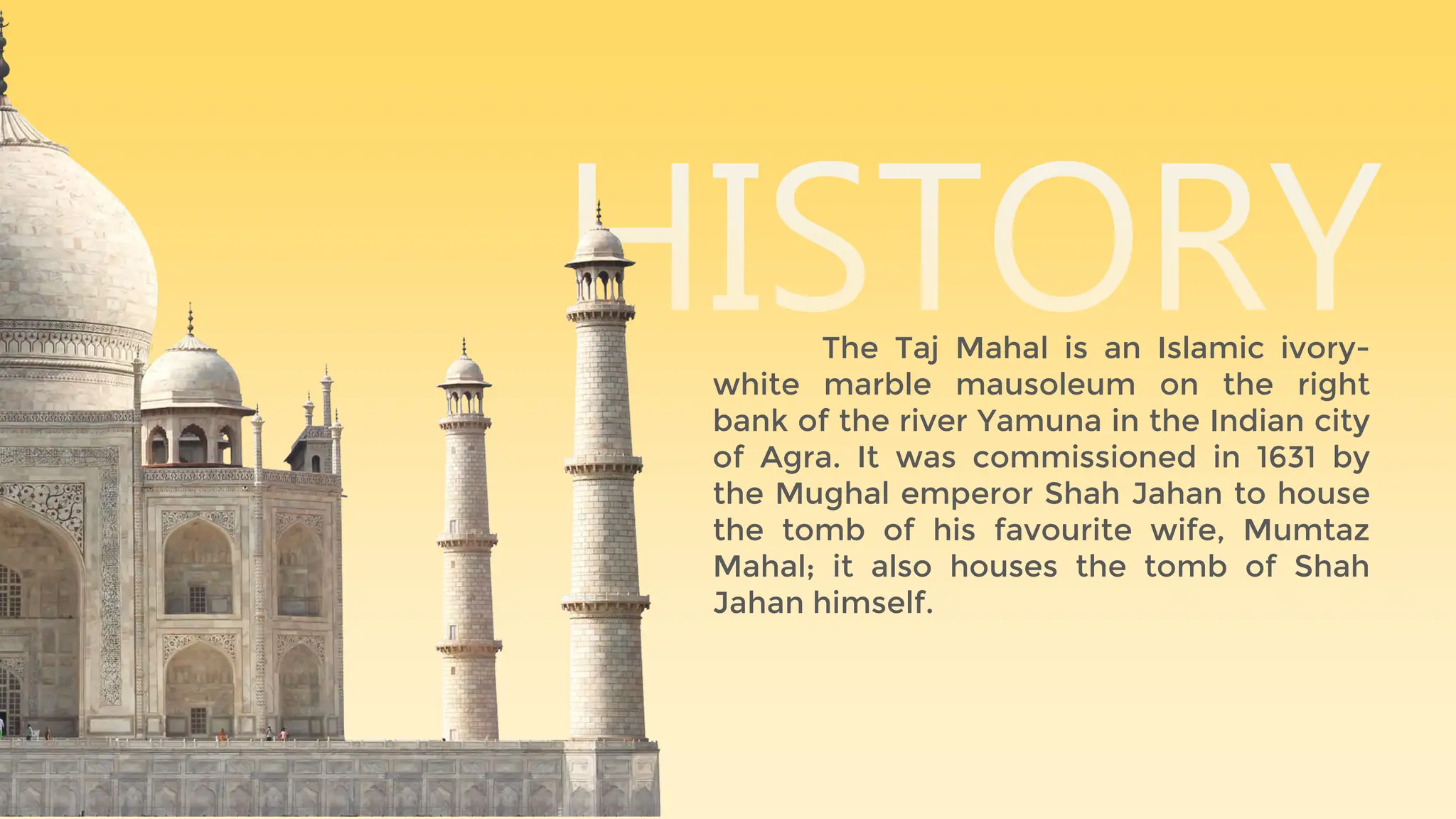 Taj Mahal Presentation cool looks along with animation | PPTX