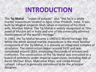 Taj Mahal History In English