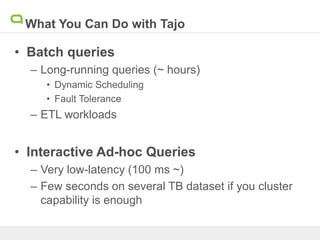 Big Data Camp LA 2014 - Apache Tajo: A Big Data Warehouse System on Hadoop | PPTX | Databases ...