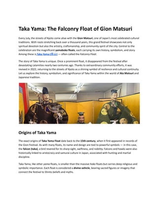 Taka Yama: The Falconry Float of Gion Matsuri | PDF