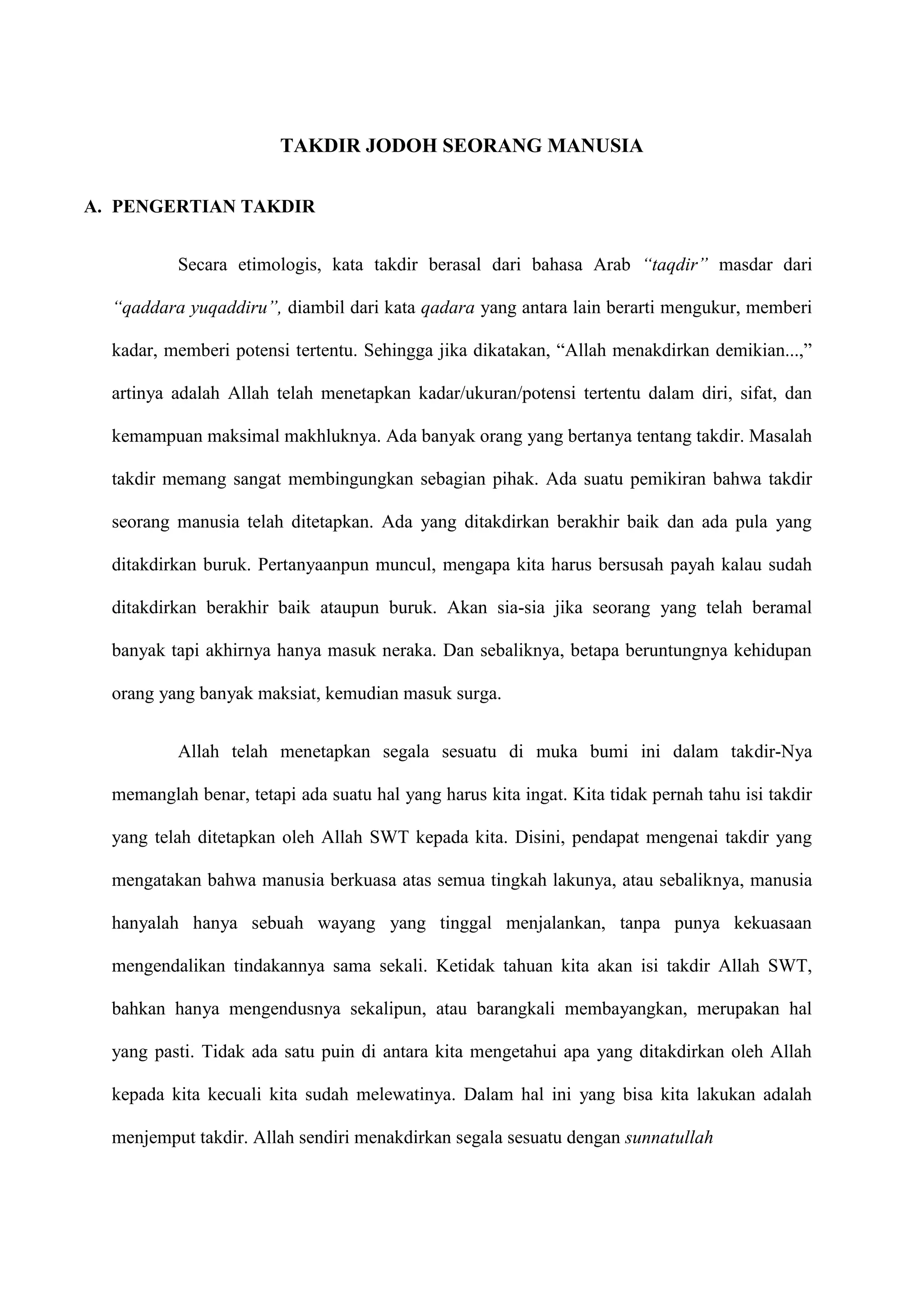 Takdir jodoh seorang manusia | DOCX