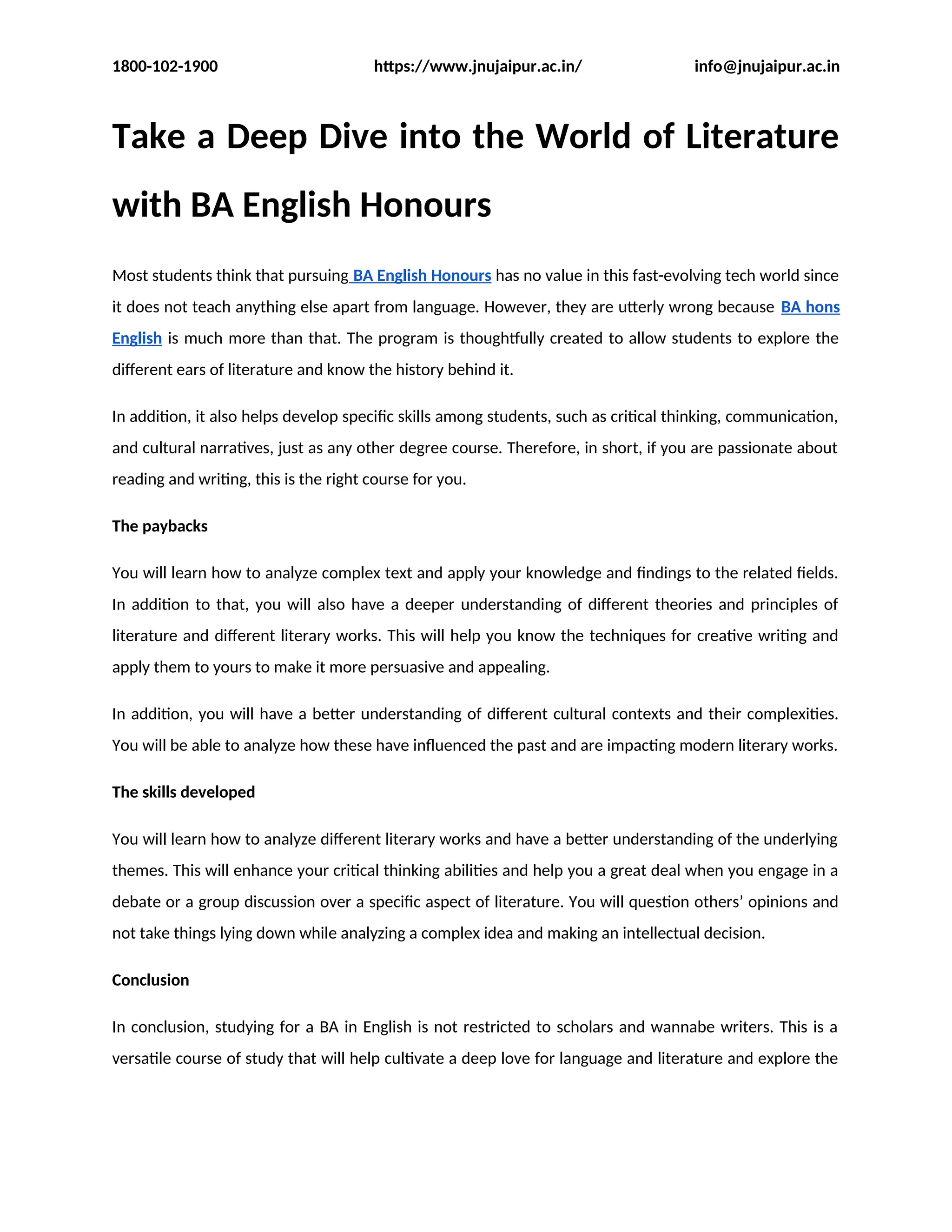 Take a Deep Dive into the World of Literature with BA English Honours | PDF