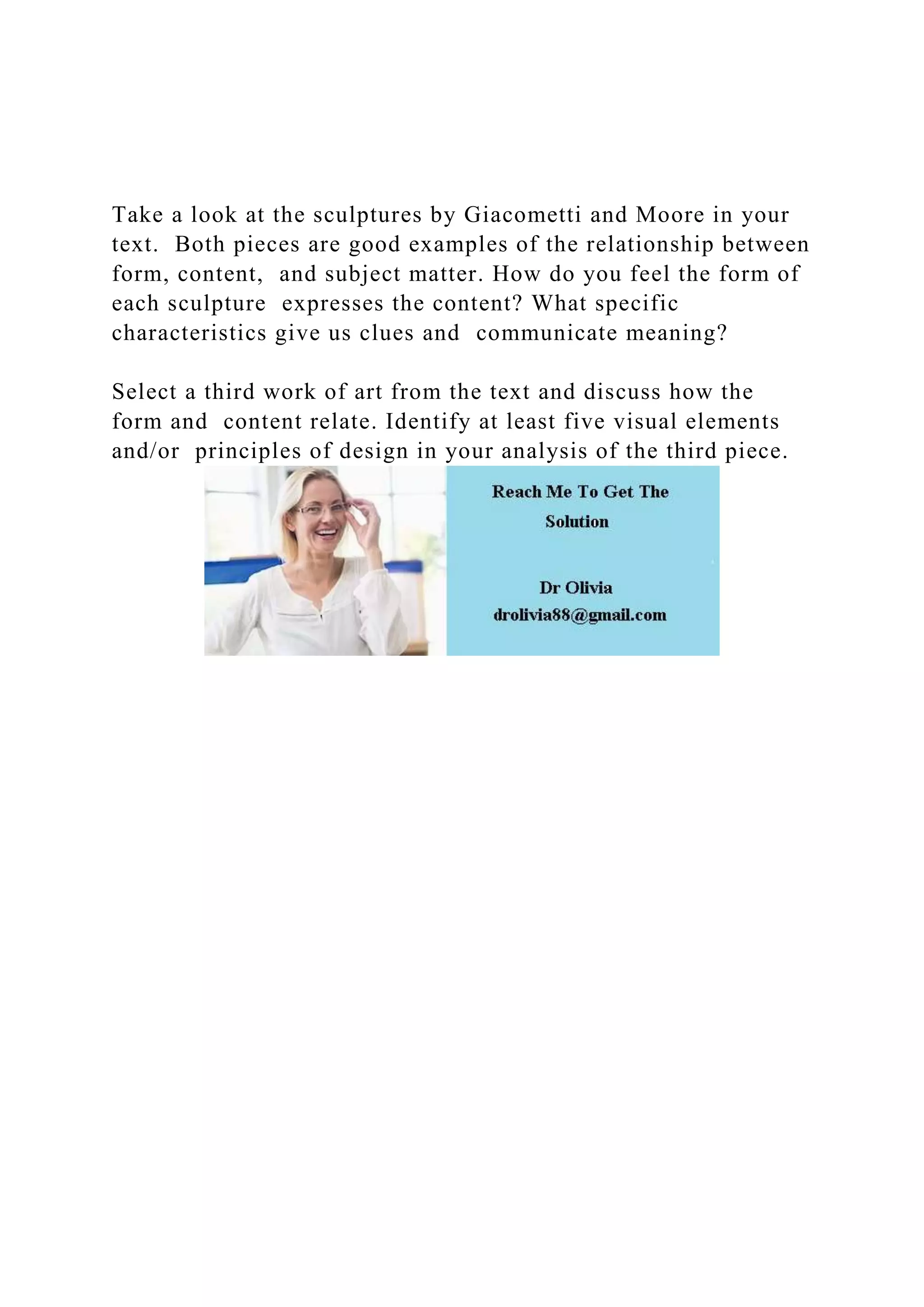 Take a look at the sculptures by Giacometti and Moore in your te.docx ...