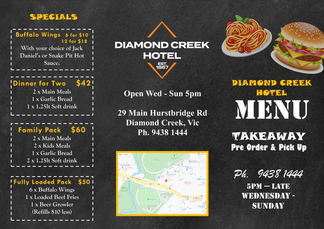 Diamond Creek Hotel Menu – TAKEAWAY | PDF