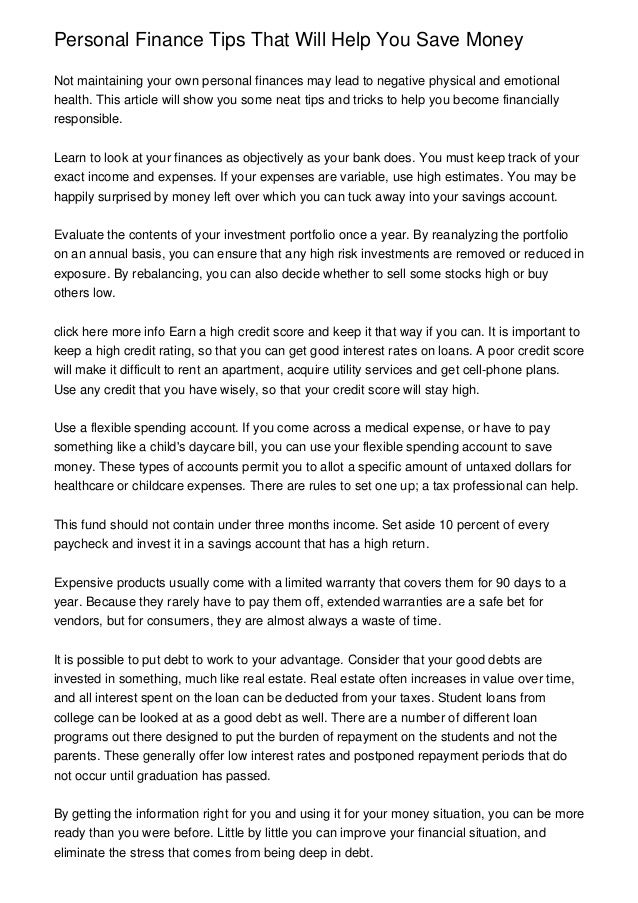 Personal Finance Tips That Will Help You Save Money Personal Finance Tips That Will Help You Save Money