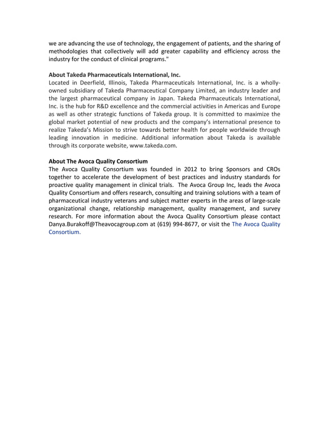 The Avoca Quality Consortium Welcomes Takeda Pharmaceuticals | PDF