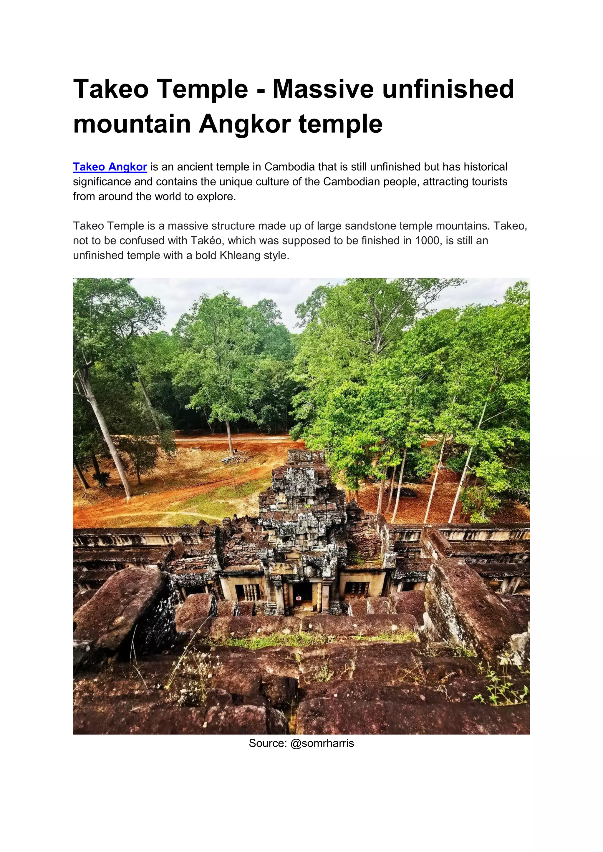 Takeo Temple - Massive unfinished mountain Angkor temple .pdf | Asia Travel | Travel Locations