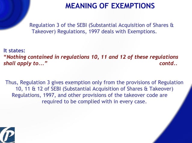 Takeover code exemptions | PPT