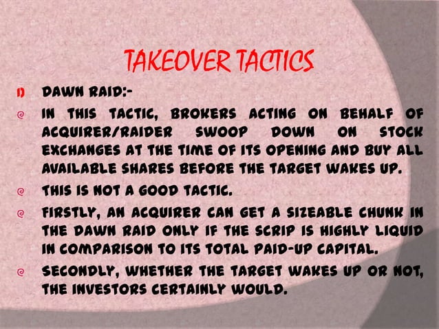 Takeover & defence tactics | PPTX | Mergers and Acquisitions | Business ...