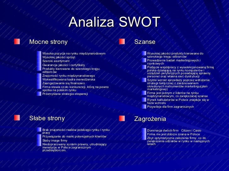 Analiza Swot Przykady Firmy I Osoby Szanse I Zagroenia