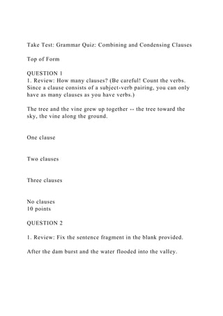 Take Test Grammar Quiz Combining and Condensing ClausesTop o.docx