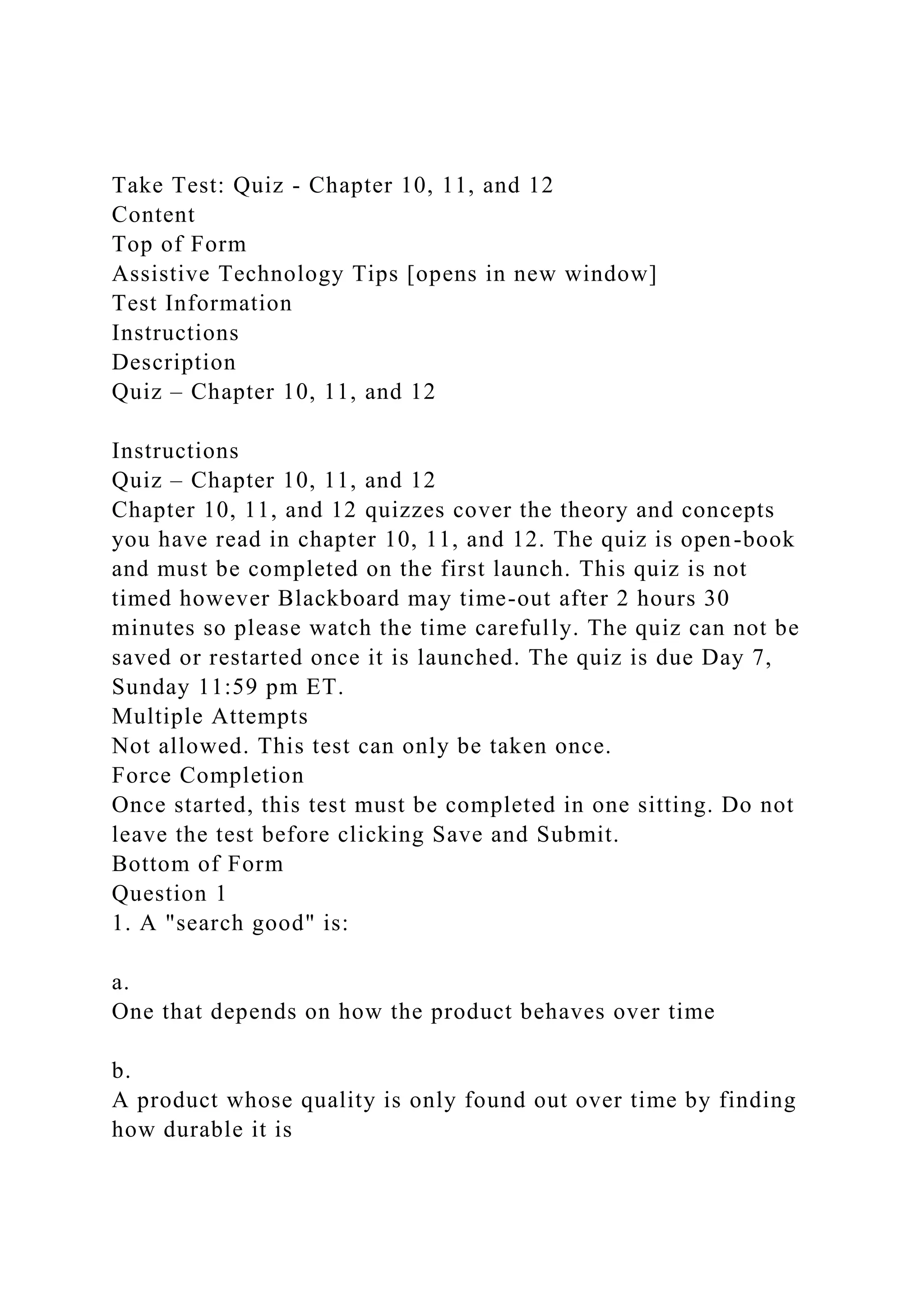 Take Test Quiz - Chapter 10, 11, and 12 ContentTop of FormA.docx