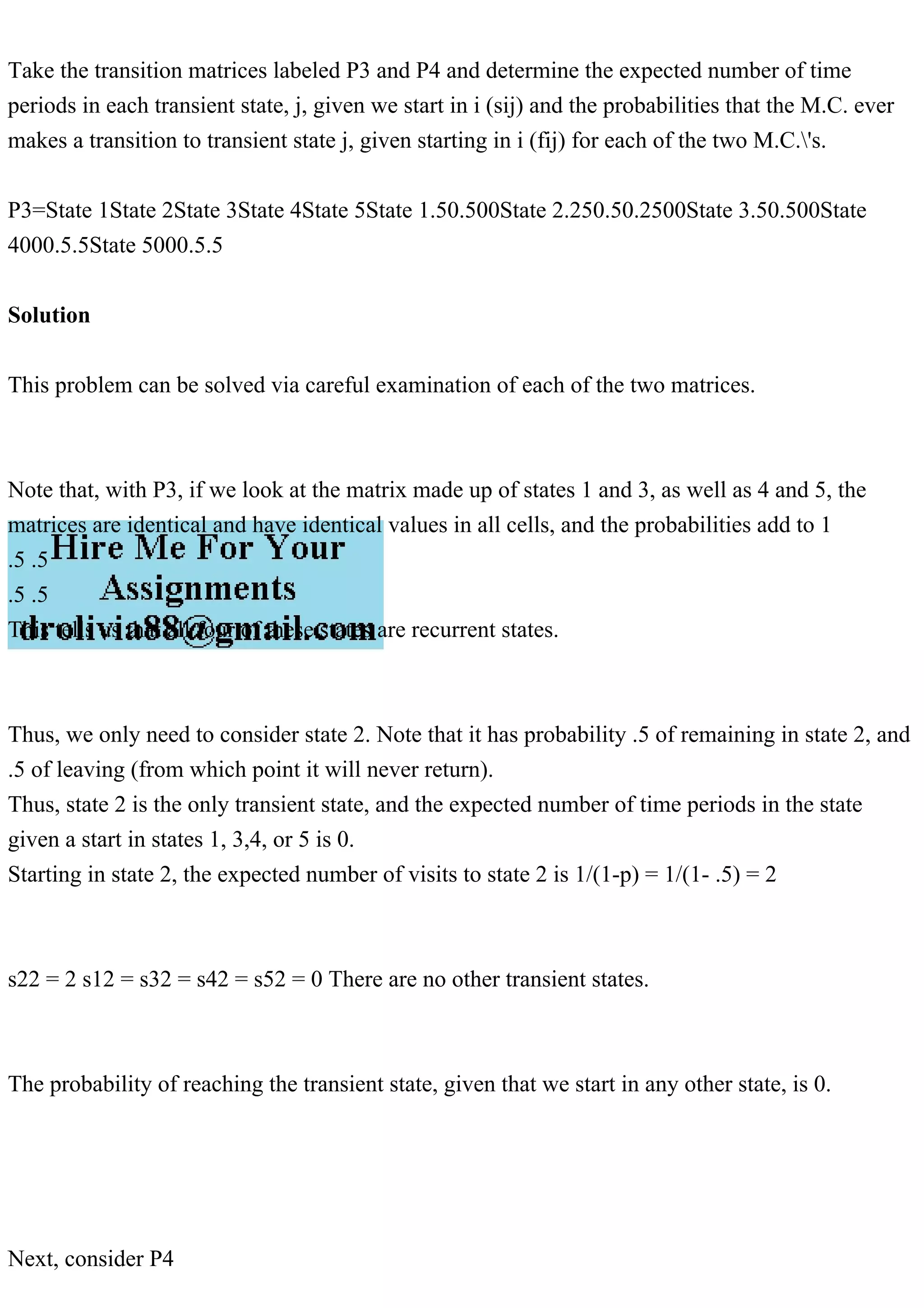 Take the transition matrices labeled P3 and P4 and determine the exp.pdf