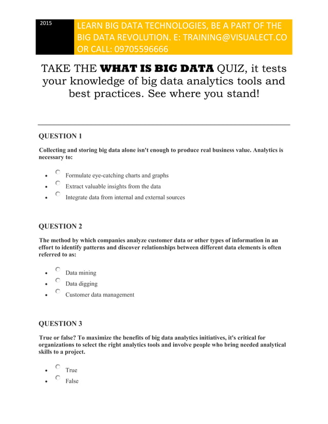 Take the what is big data quiz | PDF