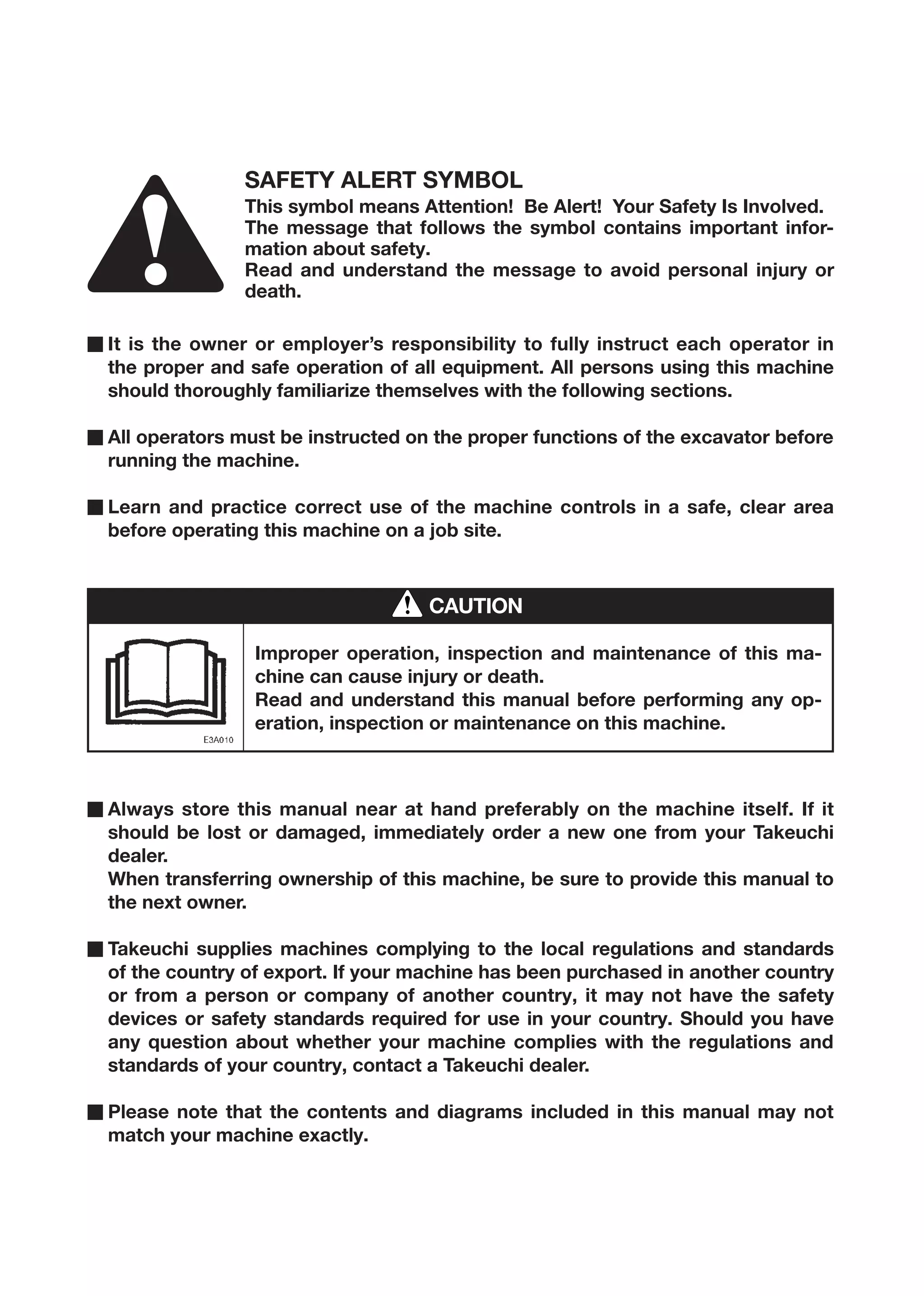 Takeuchi tb1140 hydraulic excavator operator manual serial no. 51440002 ...