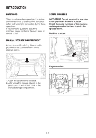 Takeuchi tb1140 series2 hydraulic excavator operator manual serial no ...