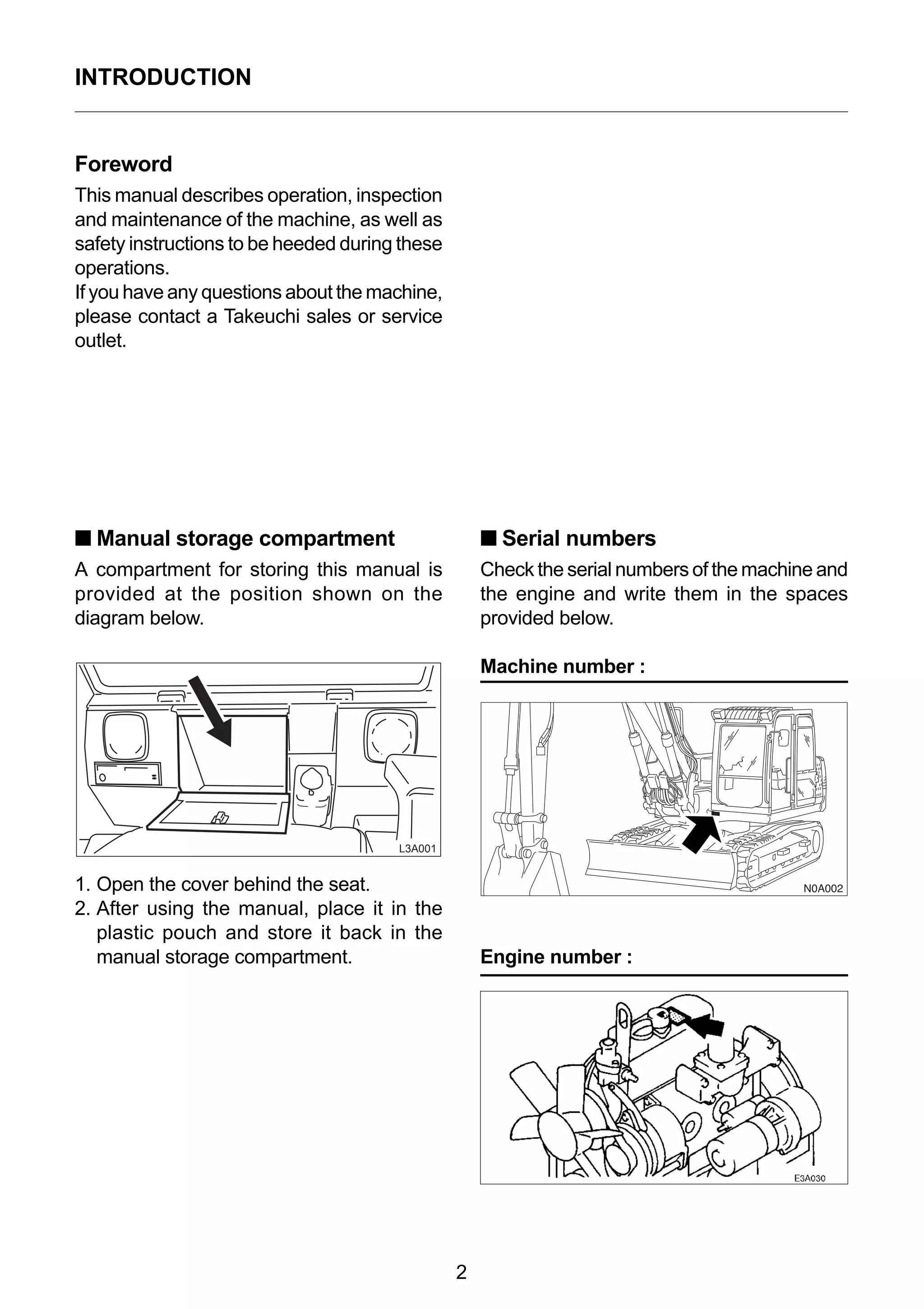 Takeuchi tb175 hydraulic excavator operator manual serial no. 175301106 ...