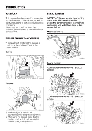 Takeuchi tb240 mini excavator operator manual (serial no. 124000003 and ...