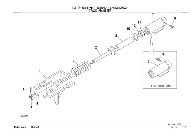 Takeuchi tl8 track loader parts catalogue manual (serial no. 200800002 ...