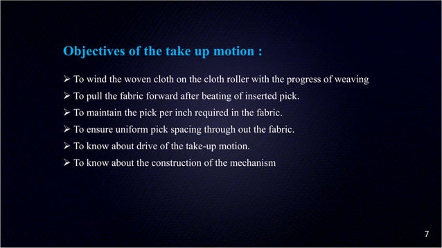 Take up mechanism | PPTX | Needlework | Arts and Crafts