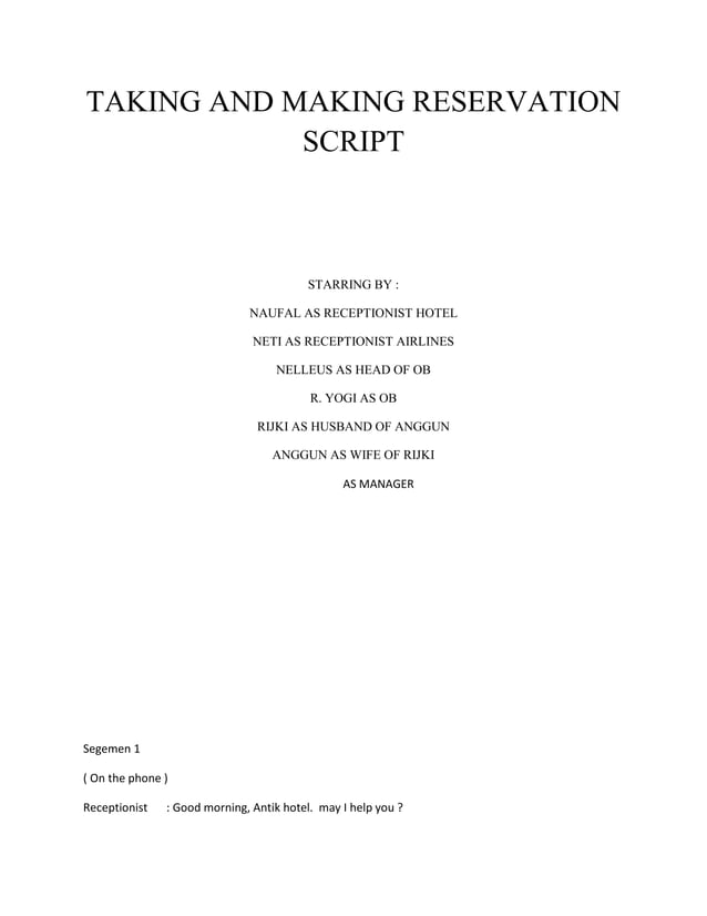 Taking and making reservation script | DOCX | Air Travel | Travel Type