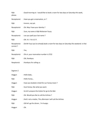 Taking and making reservation script | DOCX