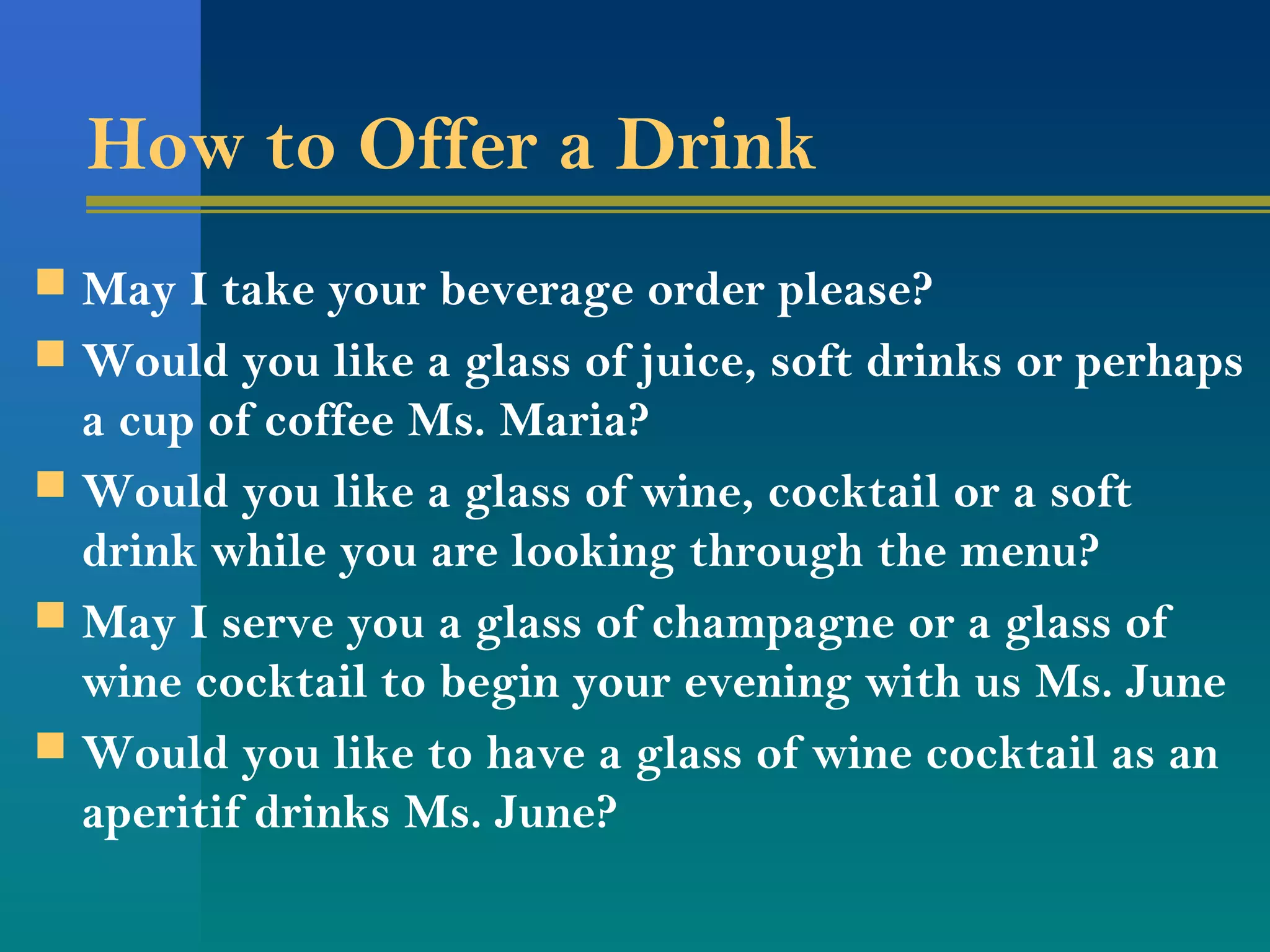 Taking beverage order | PPT