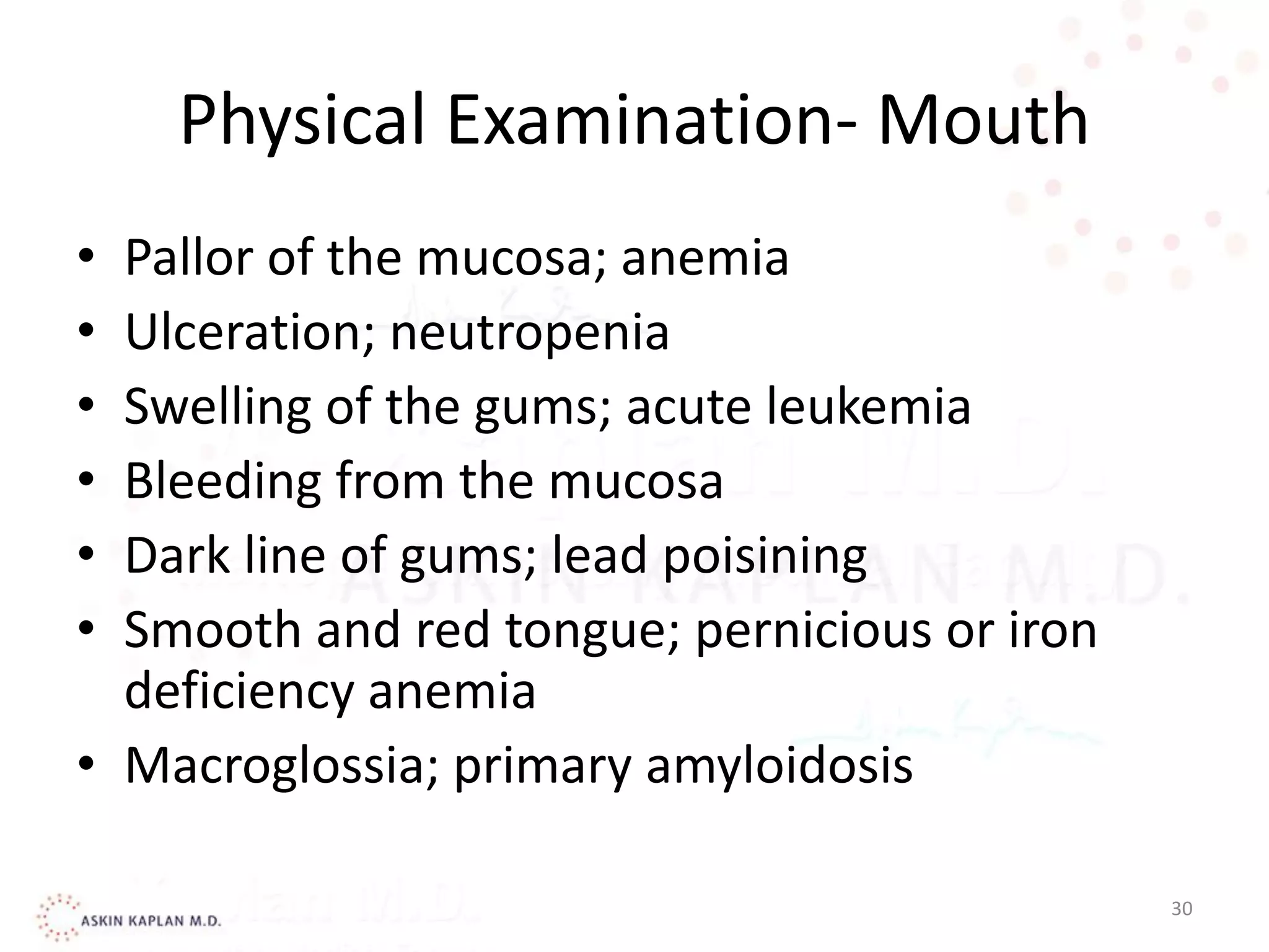 Taking history and physical examination in hematopoietic system akk | PDF