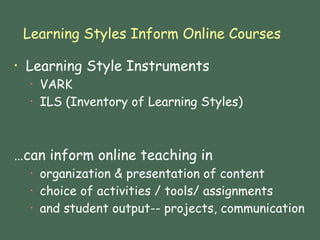 Taking Learning Styles Online | PPT
