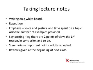 Taking Lecture Notes | PPTX