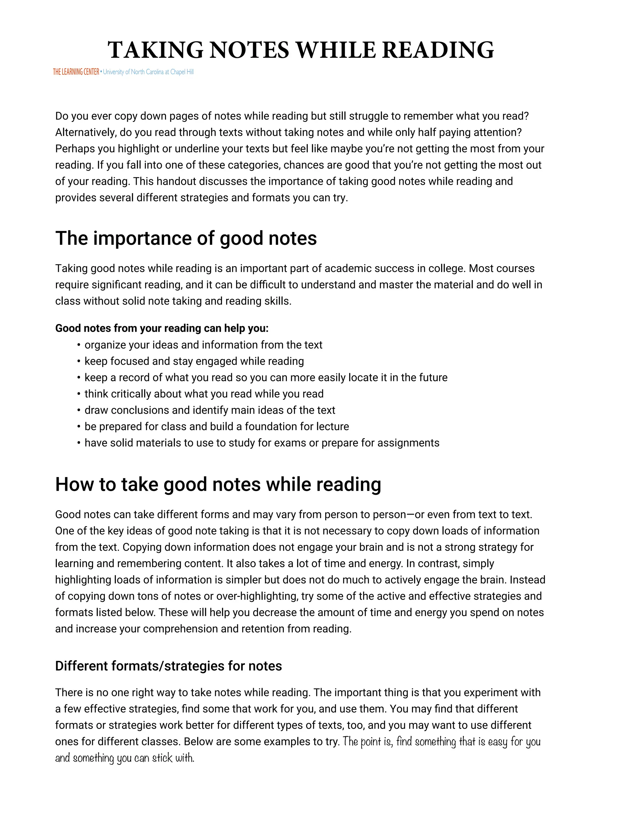 Taking Notes While Reading | PDF | Educational Assessment | Education