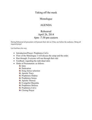 Taking off the mask rehearsal agenda | PDF