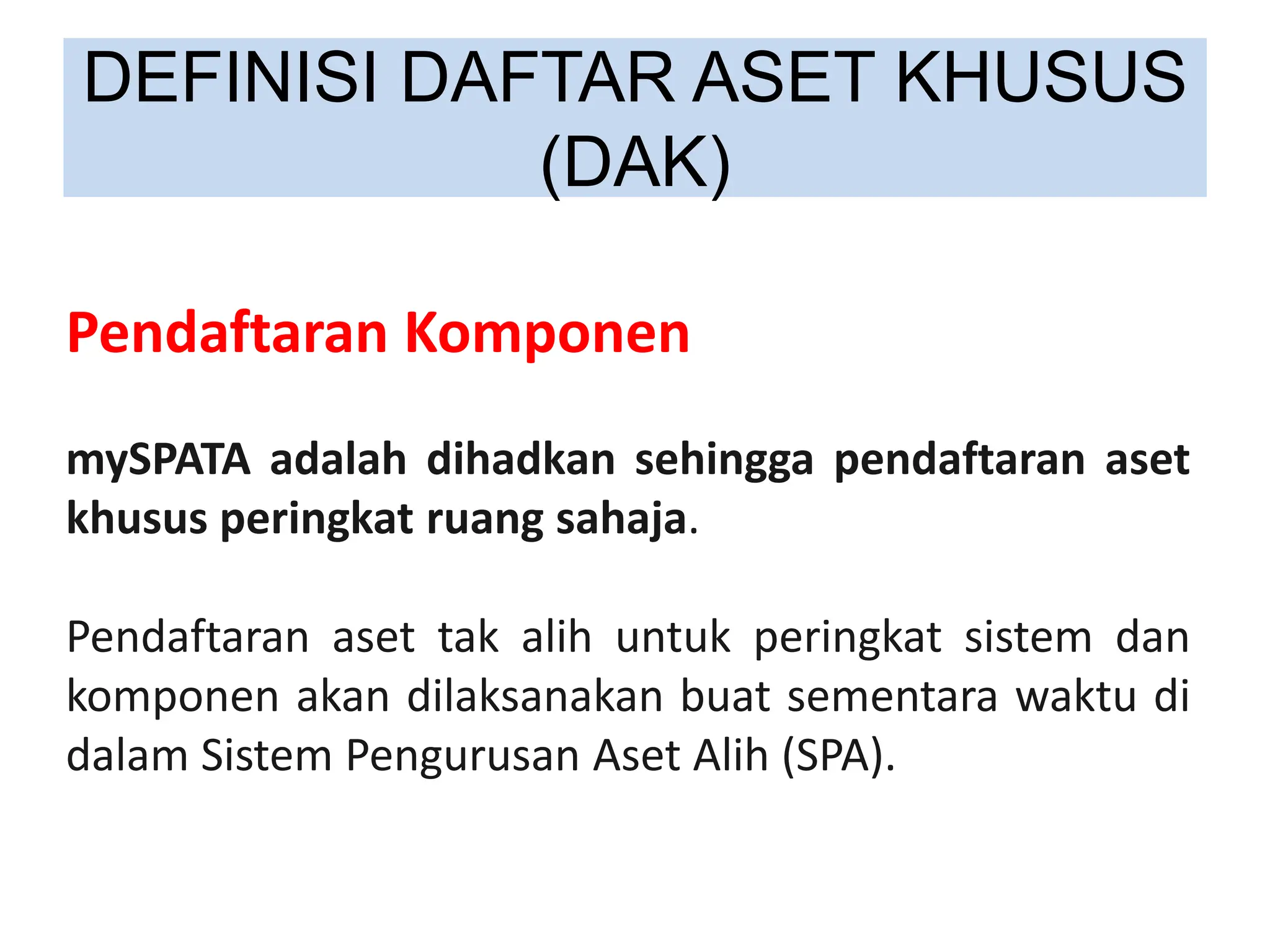 TAKLIMAT pengurusan aset tak alih MYSPATA KPM | PPTX