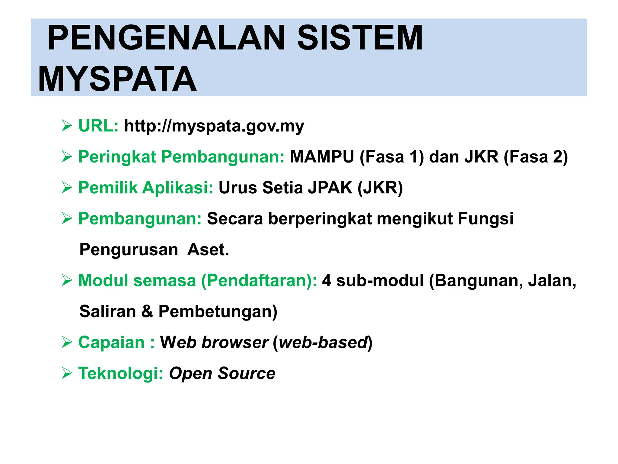 TAKLIMAT pengurusan aset tak alih MYSPATA KPM | PPTX