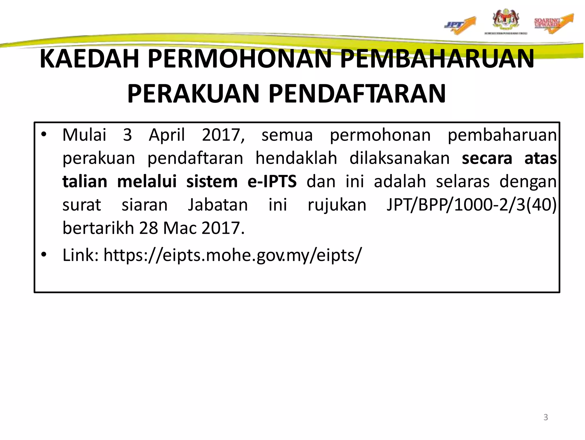 Taklimat Perakuan Pendaftaran IPTS | PPT