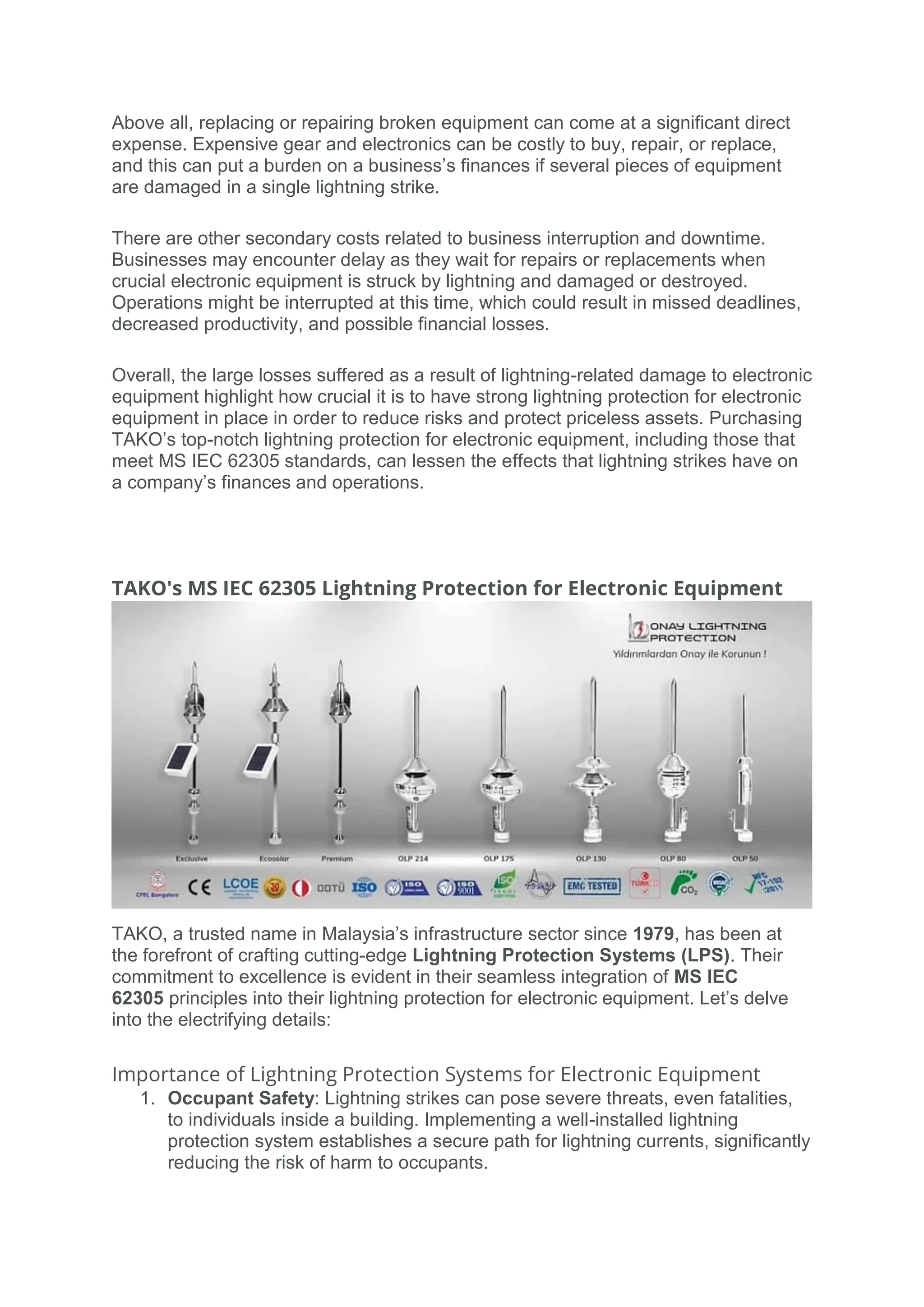 TAKO SINCE 1979 STOP RM250 MILLION LOSSES WITH MS IEC 62305 LIGHTNING PROTECTION FOR ELECTRONIC ...