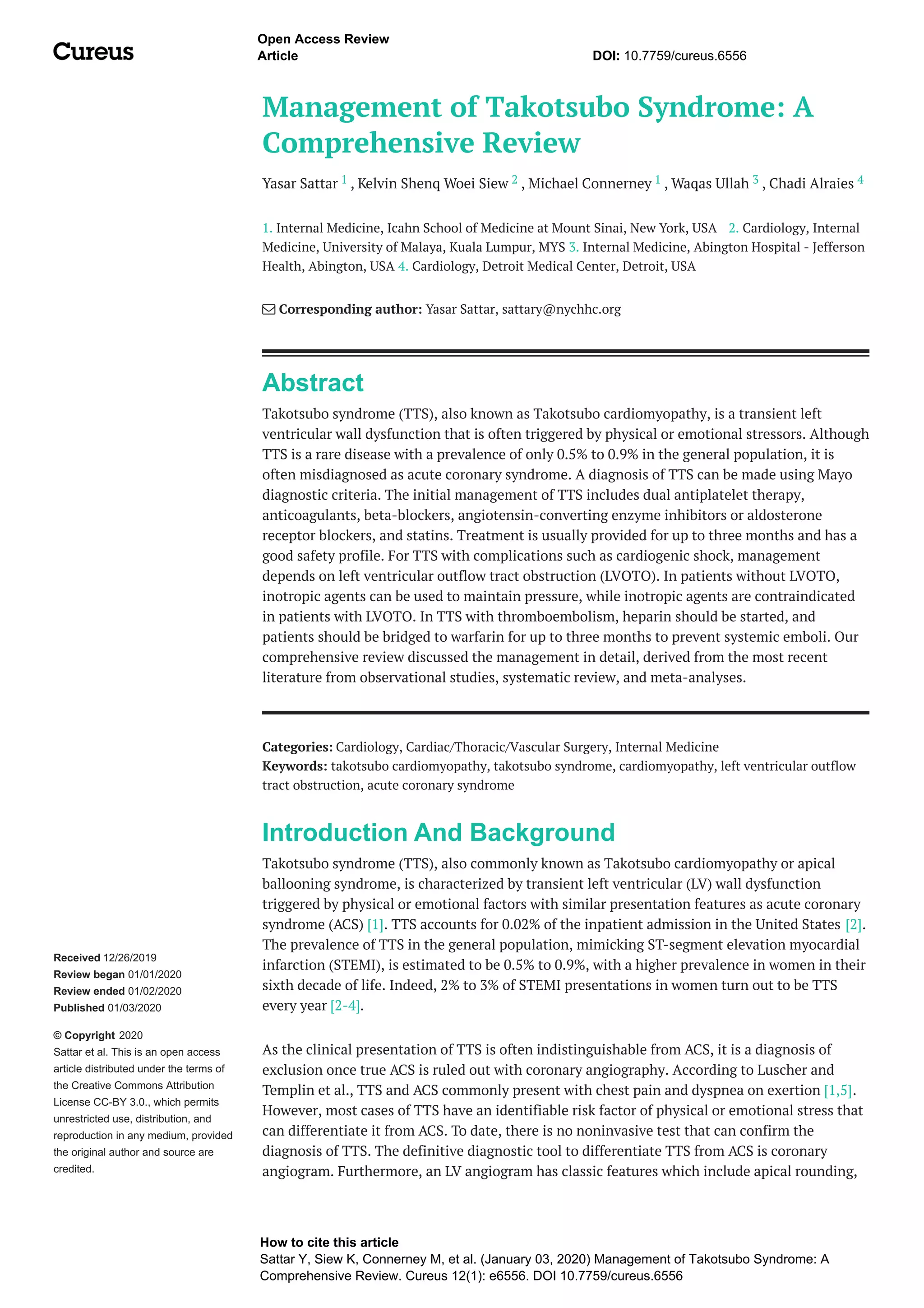 Management of Takotsubo Syndrome: A Comprehensive Review | PDF