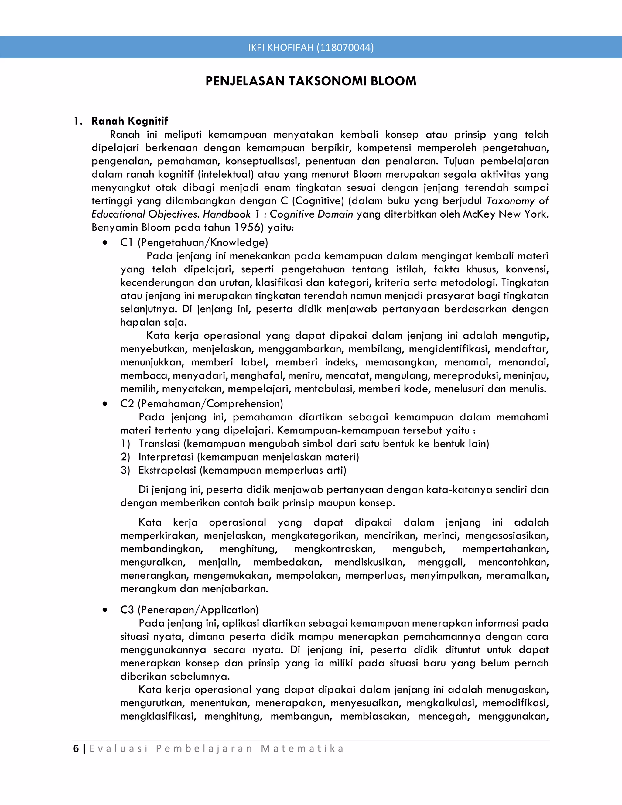 Taksonomi Bloom Revisi 2019 (Penjelasan dan Contoh) | PDF