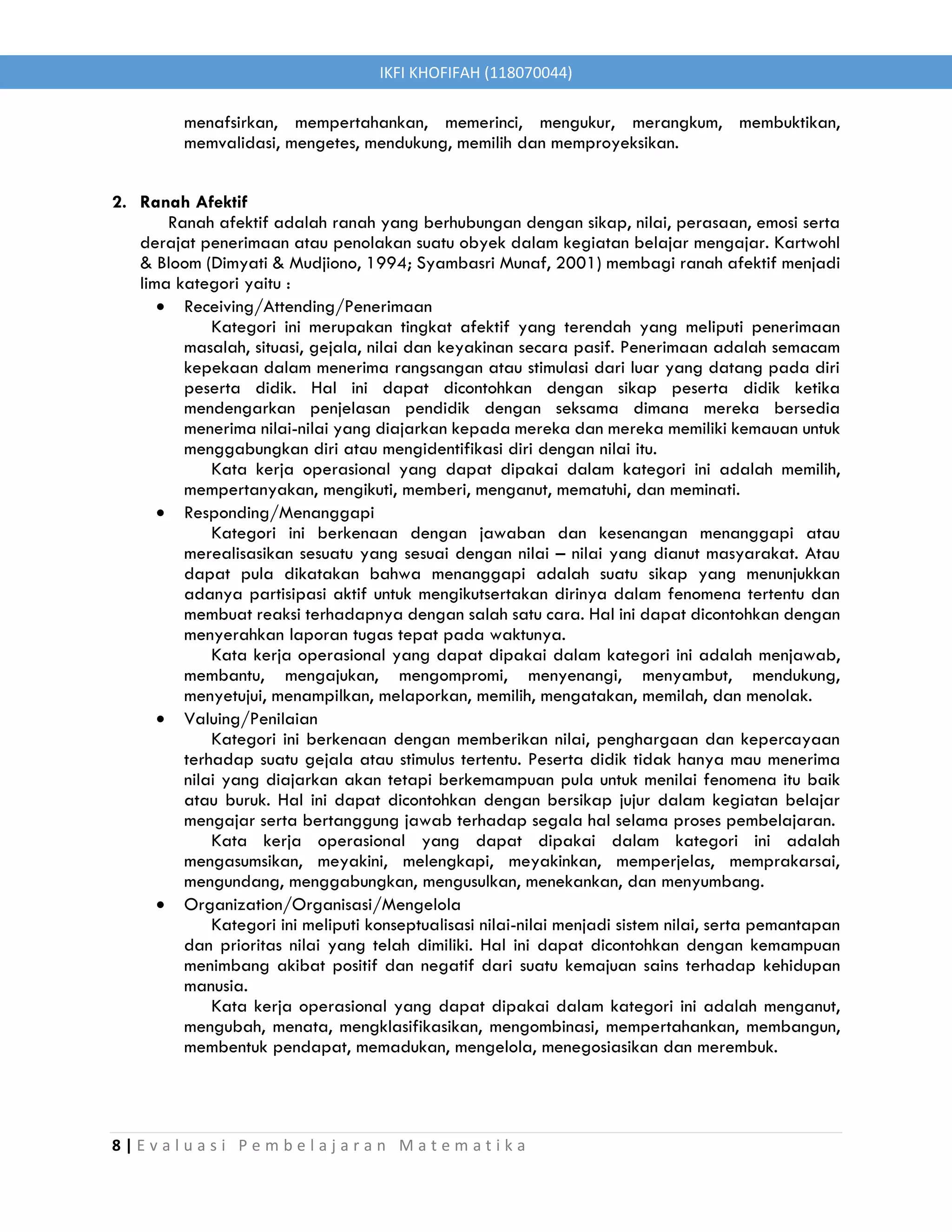 Taksonomi Bloom Revisi 2019 (Penjelasan dan Contoh) | PDF