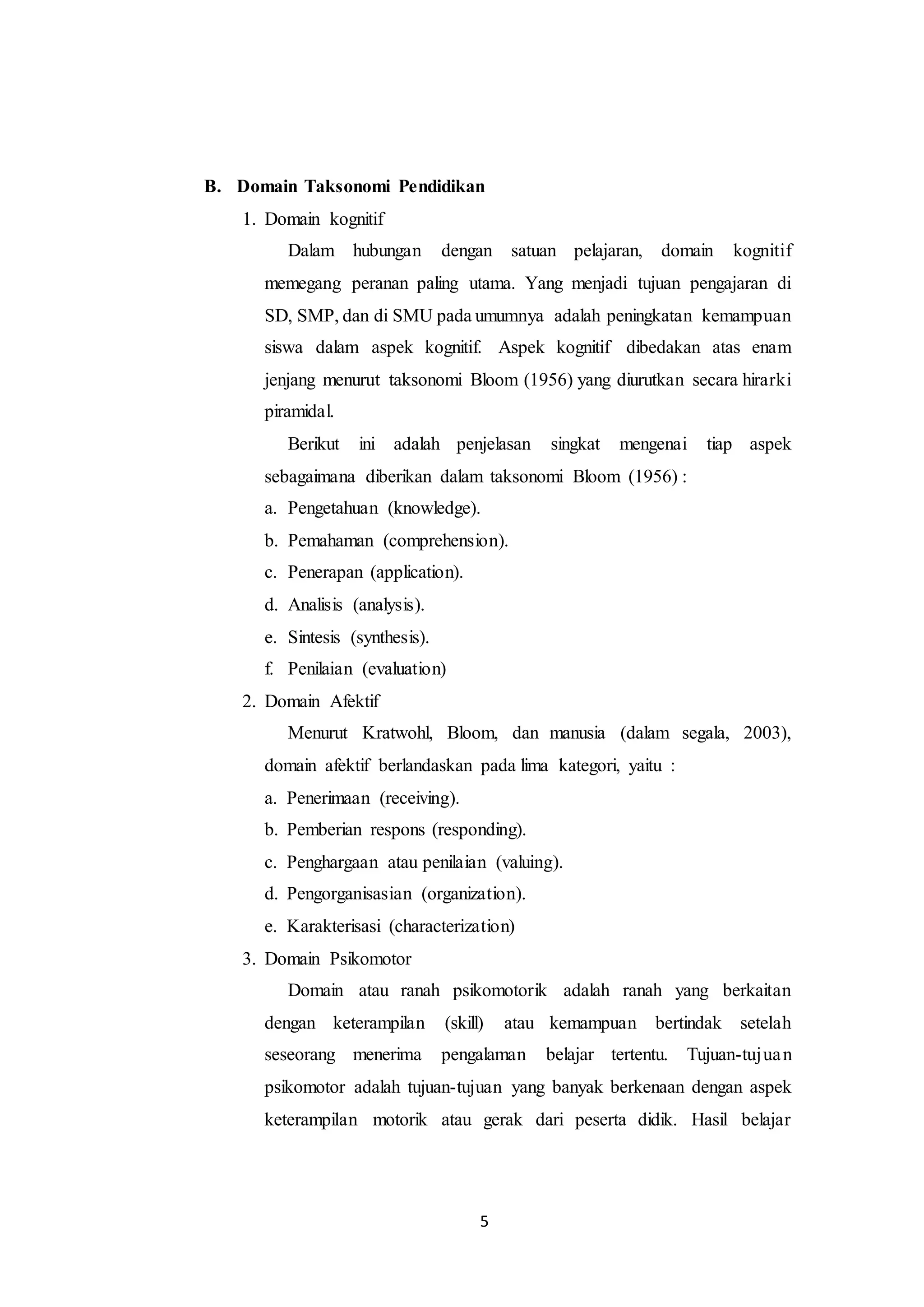 Taksonomi pendidikan dan analisis kurikulum | DOCX