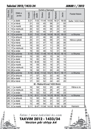 Takvimi 2012 per Kosove | PDF | Free Download