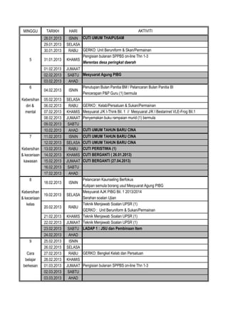 Takwim skbs 2013 | PDF