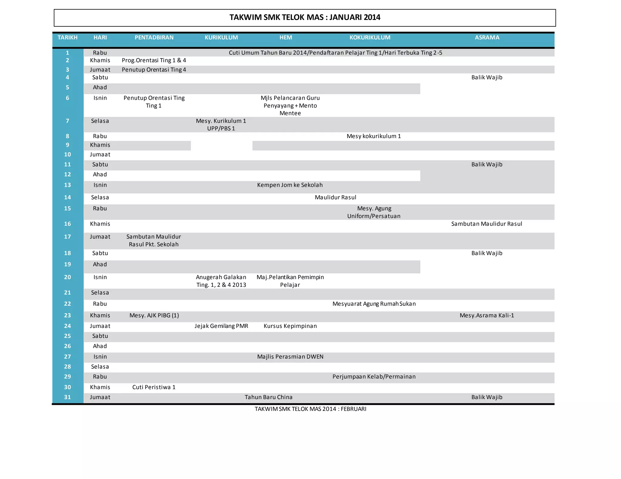 TAKWIM SMK TELOK MAS 2014 | PPT