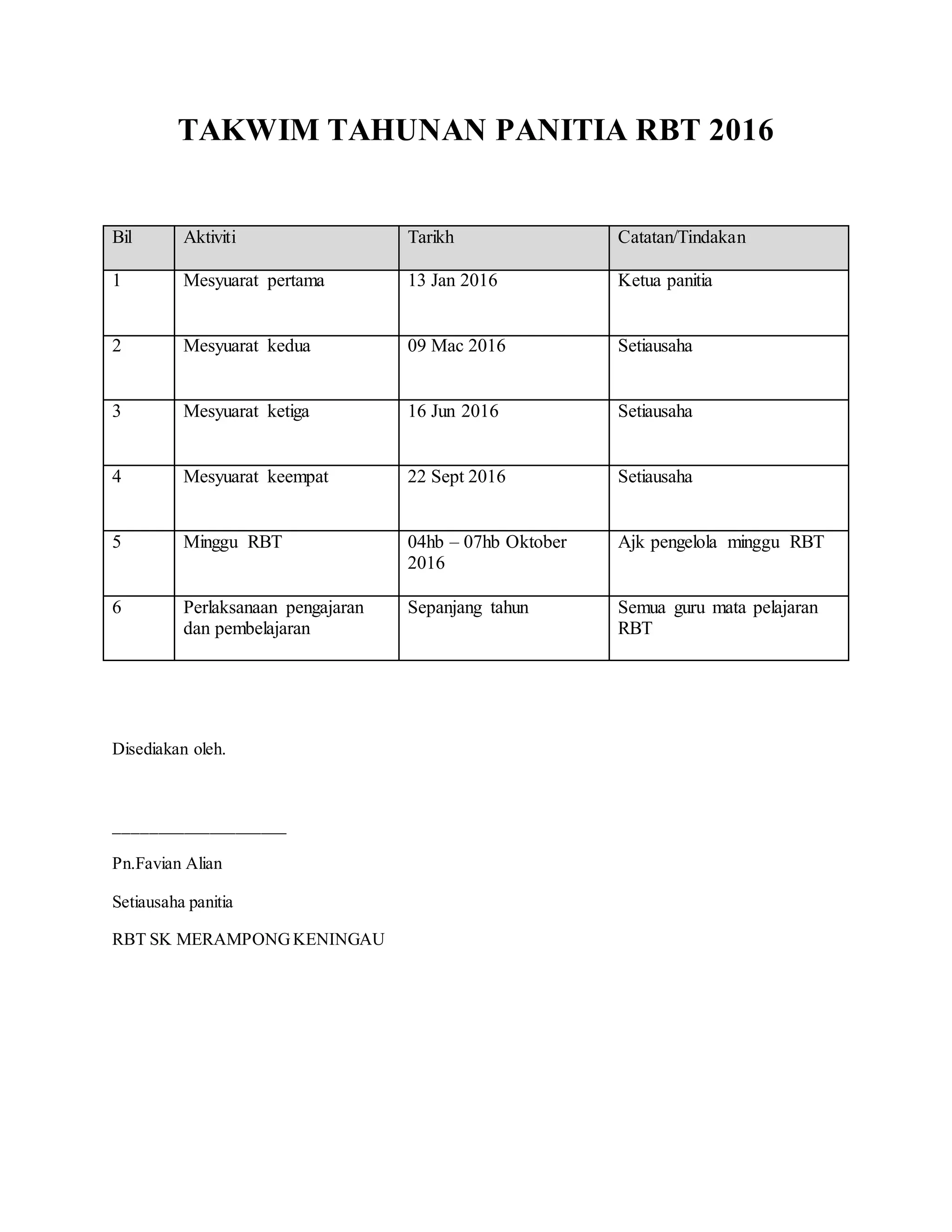 Takwim tahunan panitia kemahiran hidup 2016 | PDF