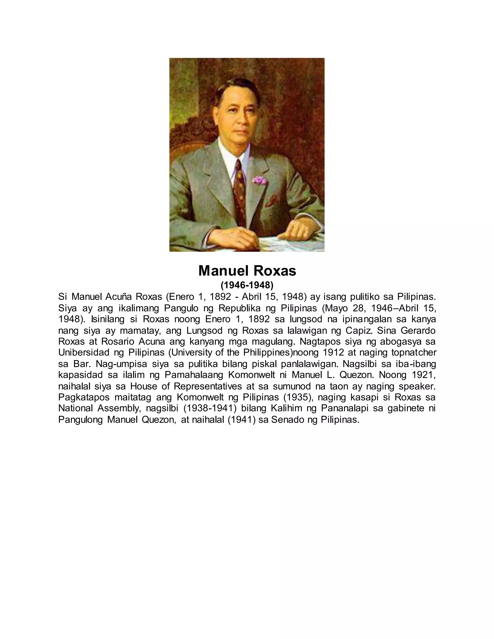 Talambuhay ng mga pangulo ng pilipinas | DOCX