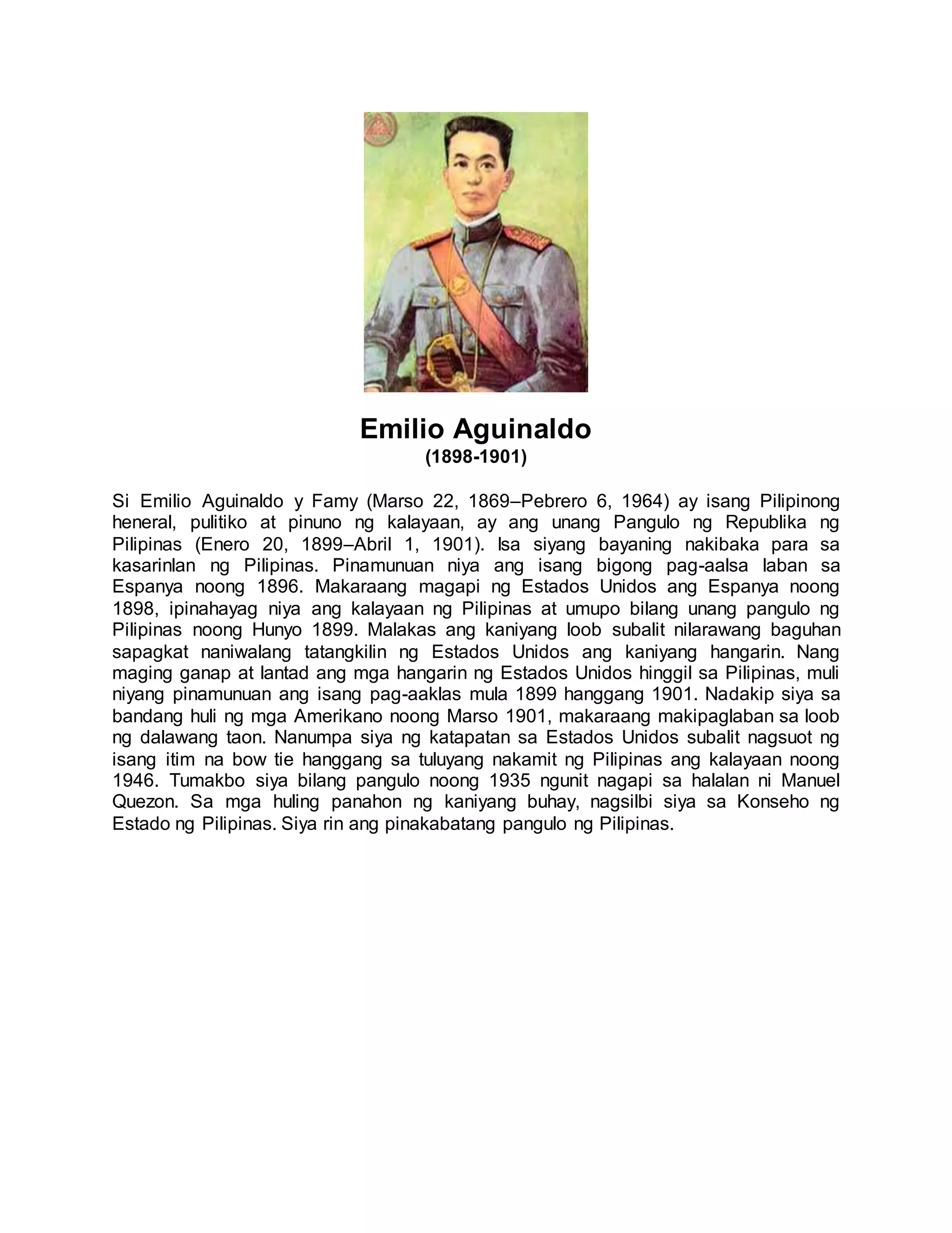 Talambuhay ng mga pangulo ng pilipinas | DOCX