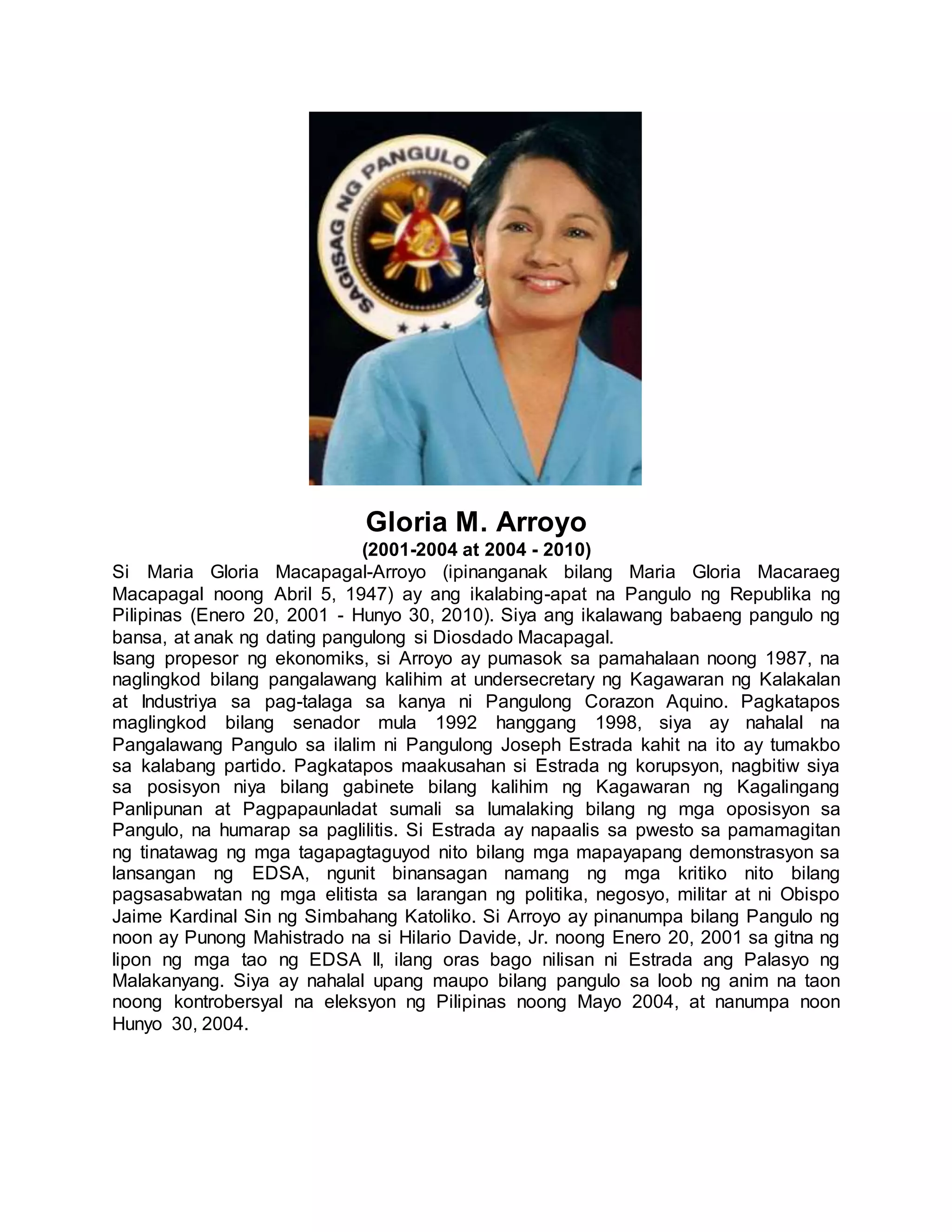 Talambuhay ng mga pangulo ng pilipinas | DOCX