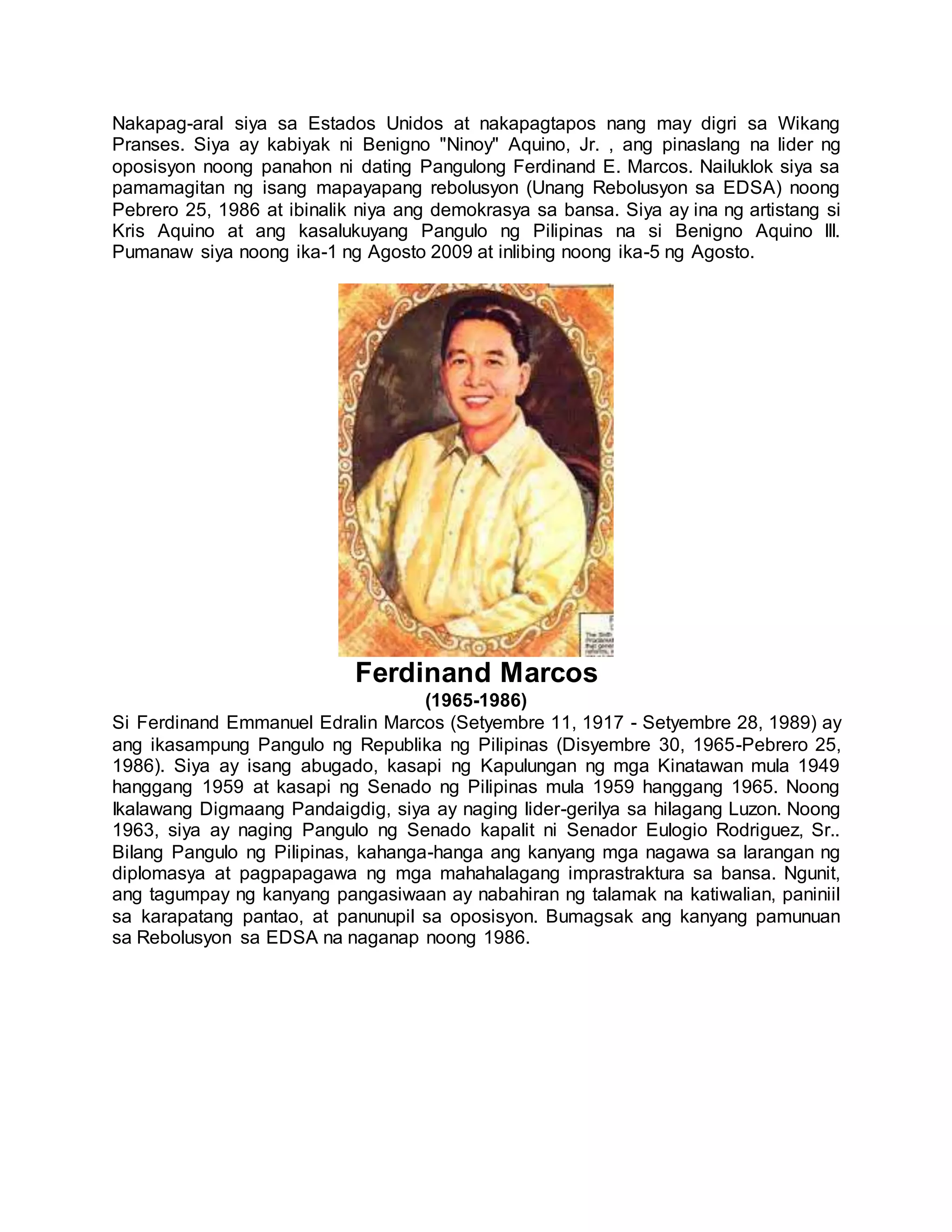 Ferdinand Marcos Talambuhay Tagalog